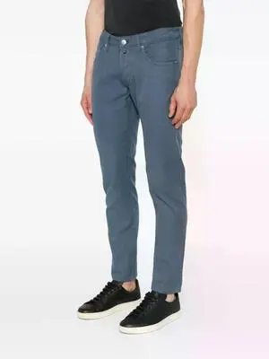 Incotex Logo Plaque Tapered Trousers - Blue