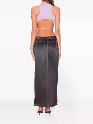FLEUR DU MAL Silk Maxi Skirt With Contrast Stitching