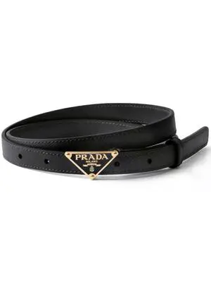 Prada Saffiano Leather Belt With Logo Buckle - Black