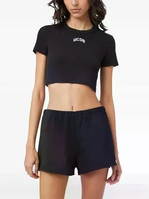 Gcds Cropped T-shirt With Embroidered Logo - Black