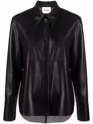 Nanushka Vegan Leather Long Sleeve Shirt - Black