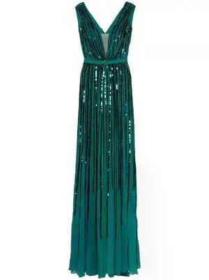SAIID KOBEISY Sequin Embellished V-neck Gown - Green