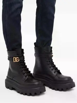Dolce & Gabbana Calf Leather Ankle Boots With Logo Buckle