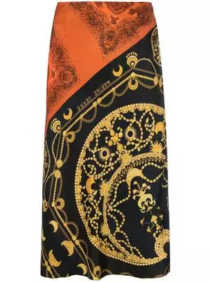 MARINE SERRE Silk Printed Skirt - Black