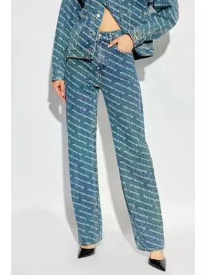 Alexander Wang Logo Print Sequined Mid-rise Straight Leg Trousers