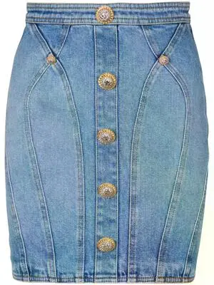Balmain Button-embellishment Denim Mini Skirt - Blue