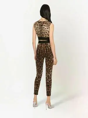 Dolce & Gabbana Sleeveless V-neck Leopard Print Crop Top