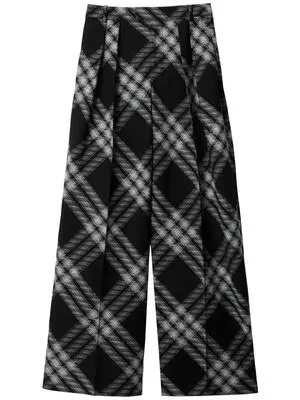 Burberry Vintage Check Wool Wide Leg Trousers - Black