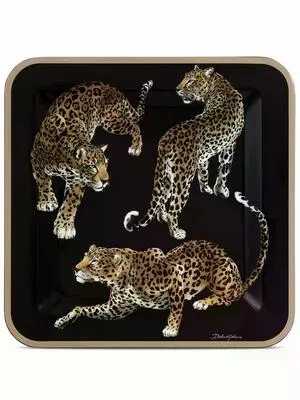 Dolce & Gabbana Medium Leopard-print Wood Tray - Black