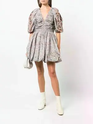 Ulla Johnson Marbled Puff-sleeve Ruched Dress - Grey