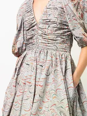 Ulla Johnson Marbled Puff-sleeve Ruched Dress