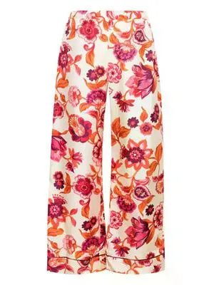 La DoubleJ Floral-print Silk Twill Pajama Trousers - Neutrals