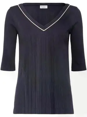 Brunello Cucinelli Monili Detail V-neck T-shirt - Blue