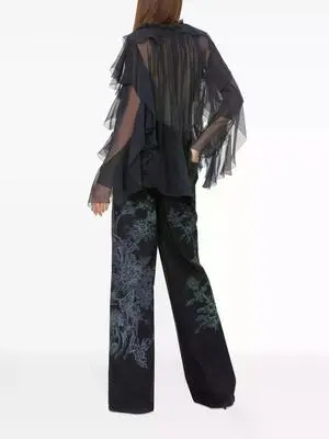 Alberta Ferretti Ruffle Detail Silk Blouse - Blue