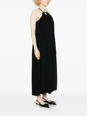 TWINSET Plissé Midi Dress With Halterneck And Ruffled Detailing