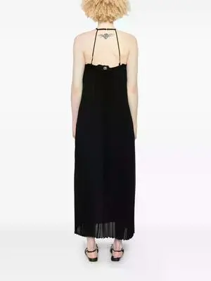TWINSET Plissé Midi Dress With Halterneck And Ruffled Detailing