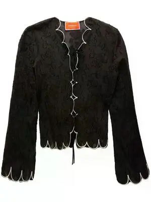 La DoubleJ Embroidered Lace-up Crop Jacket - Black