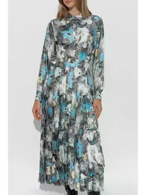 Tory Burch Printed Pleated Midi Shirt Dress