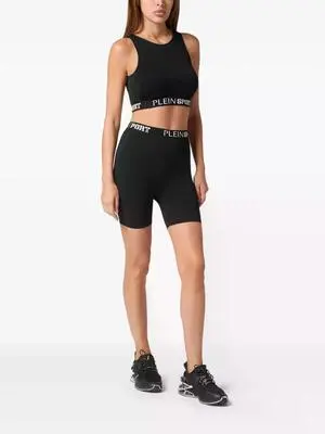PLEIN SPORT Logo-waistband Fine-ribbed Cycling Shorts - Black