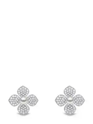 Yoko London 18kt White Gold Petal Pearl And Diamond Earrings - Silver