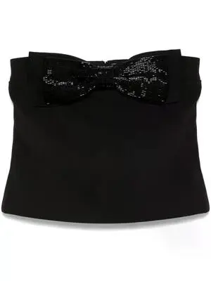 SELF-PORTRAIT Crepe Bandeau Top With Oversized Bow Detail - Black