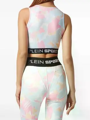 PLEIN SPORT Camouflage-print Panelled Cropped Top - Pink