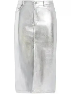 Staud Oaklyn Metallic-effect Midi Skirt - Silver