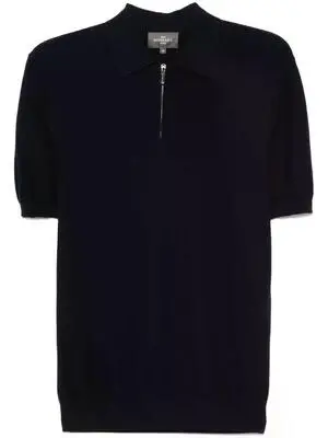 Eric Bompard Zip-up Piqué Polo Shirt - Blue