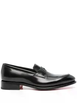 Santoni Calf Leather Penny Loafers - Black
