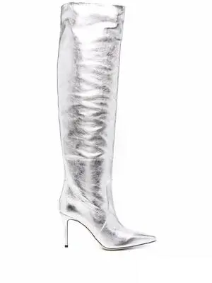 SCAROSSO X Brian Atwood Carra Knee-high Metallic-effect Stiletto Boots - Grey