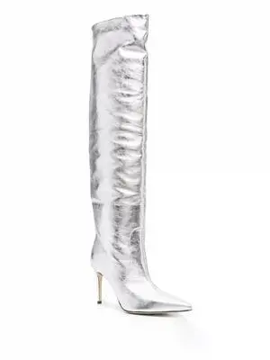SCAROSSO X Brian Atwood Carra Knee-high Metallic-effect Stiletto Boots