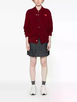 Play Comme Des Garcon V-neck Wool Cardigan With Heart Patch - Red