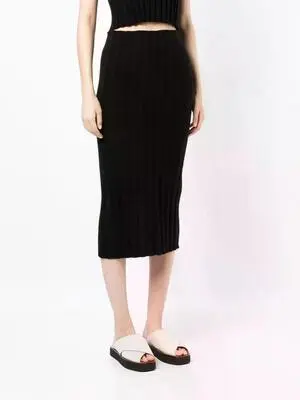 Cashmere In Love Ribbed Knit Midi Skirt - Black