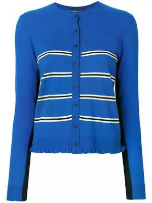 Cashmere In Love Cropped Striped Cardigan - Blue