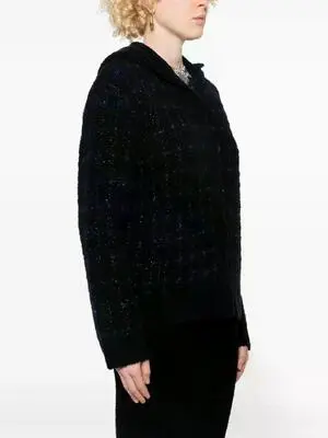 TWINSET Jacquard Knit Checked Hooded Jacket