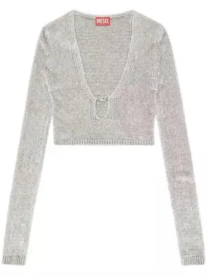 DIESEL® Chenille Crop Top With Silver-tone Logo Plaque - Grey