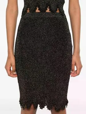 Chloé Ribbed Knit Metallic Scallop Hem Midi Skirt