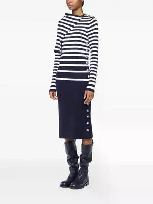 Rabanne Wool Midi Dress With Vertical Stripes And Button Detailing