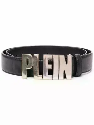 Philipp Plein Logo Plaque Leather Belt - Black