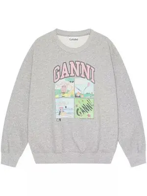 GANNI Graphic Print Crew Neck Sweatshirt - Grey