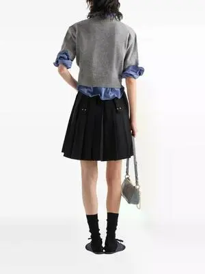 Prada Pleated Gabardine Mini Skirt With Ring Embellishment