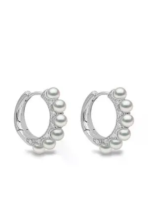 Yoko London 18k White Gold Akoya Pearl And Diamond Hoop Earrings - Silver