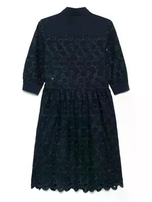 D.exterior Embroidered Midi Dress With Scalloped Hem - Blue
