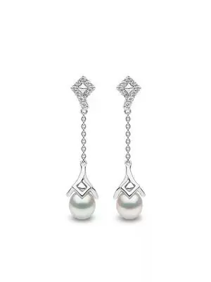 Yoko London 18kt White Gold Diamond And Pearl Drop Earrings - Silver