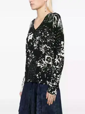High Lucky Dip Floral Print V-neck Jumper