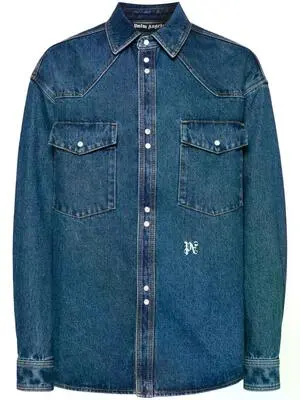 Palm Angels Logo-embroidered Denim Shirt - Blue