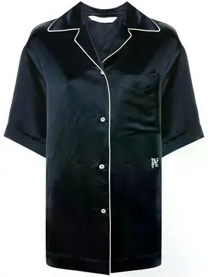 Palm Angels Piped-trim Satin Shirt - Blue