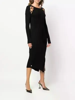 Philipp Plein Ribbed Knit Lace Detail Midi Dress