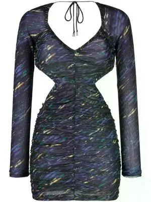 ROTATE BY BIRGER CHRISTENSEN Ruched Cut-out Minidress With Abstract Print