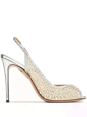AQUAZZURA 105mm Crystal Embellished Slingback Sandals - Neutrals
